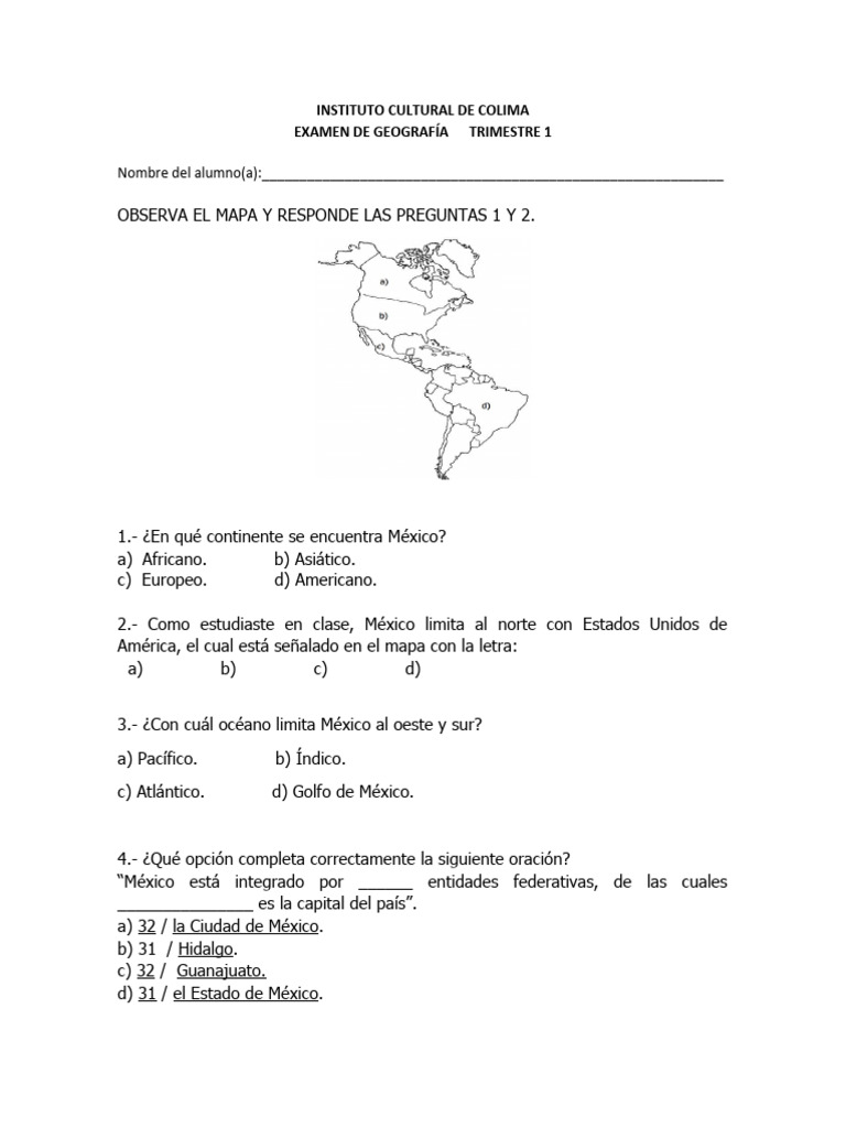 Examen de Geografía: México y sus Regiones | PDF | México | Américas