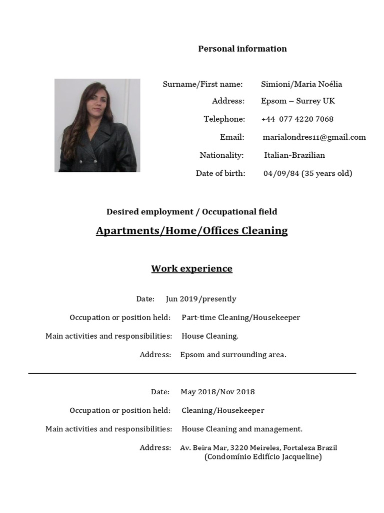 CV Cleaning Home & Office Noelia Simioni PDF | PDF