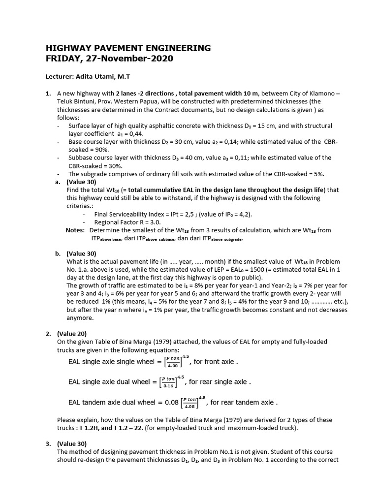Soal Latihan 2 Papua | PDF | Civil Engineering | Transportation Engineering