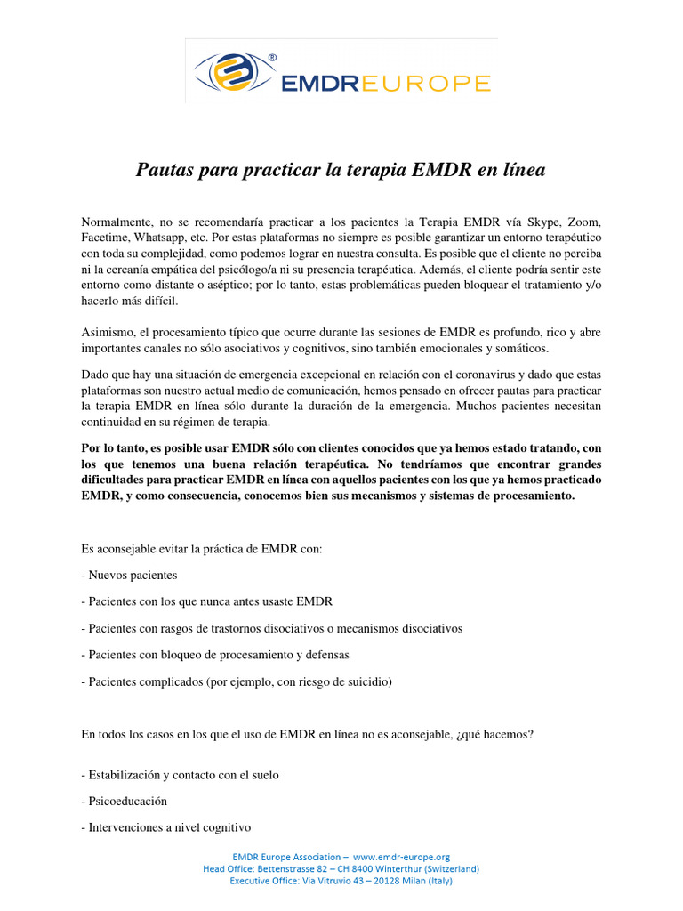 Pautas EMDR Online | PDF | Desensibilización y reprocesamiento por movimientos oculares ...