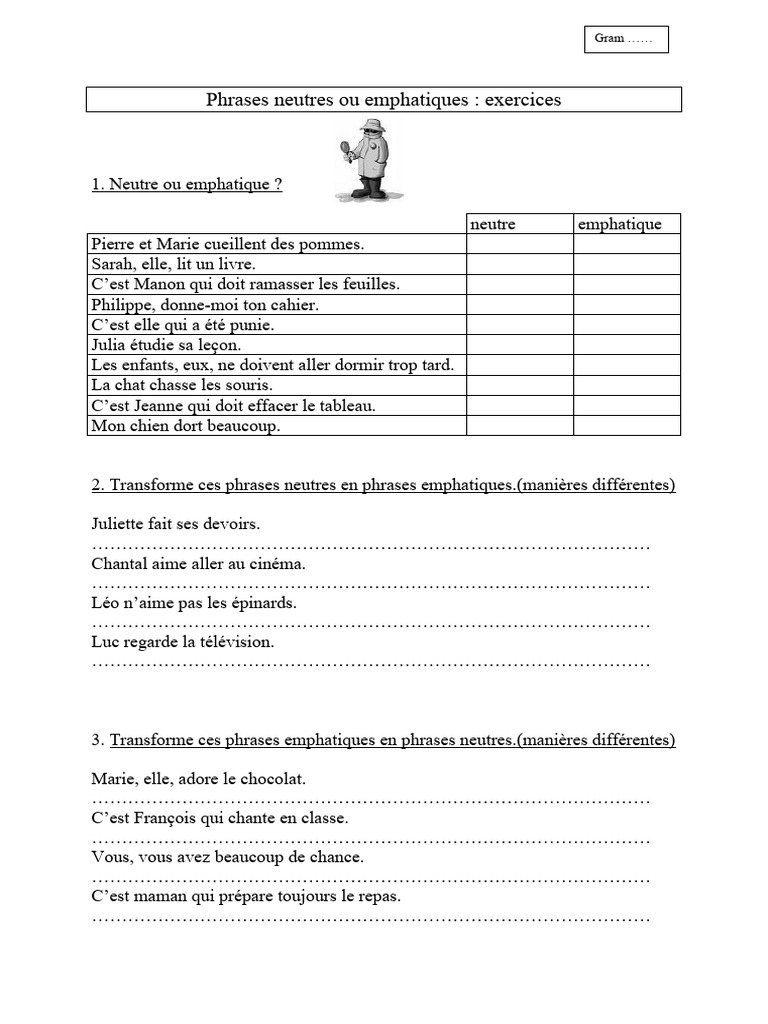 Exercices sur phrases neutres et emphatiques | PDF