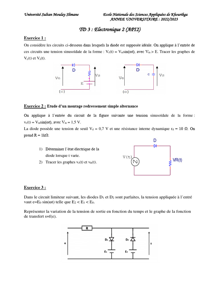 Exercices sur les Diodes en Électronique | PDF