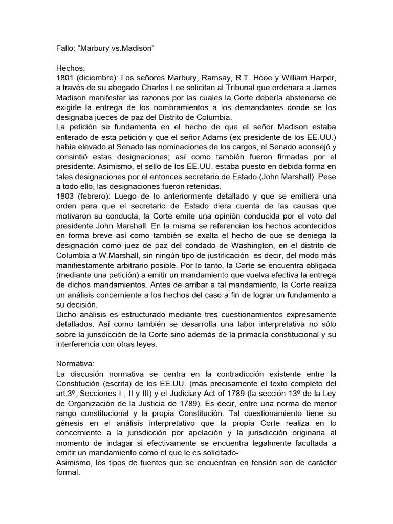 Marbury vs. Madison _ Análisis | PDF | Jurisdicción | John Marshall