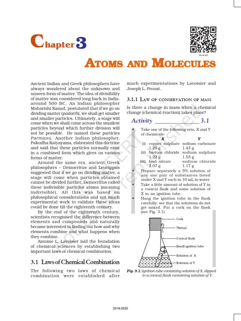 Cbse Class 9 Ncert Book Science Atoms and Molecules Chapter 3 6 | PDF | Mole (Unit) | Ion
