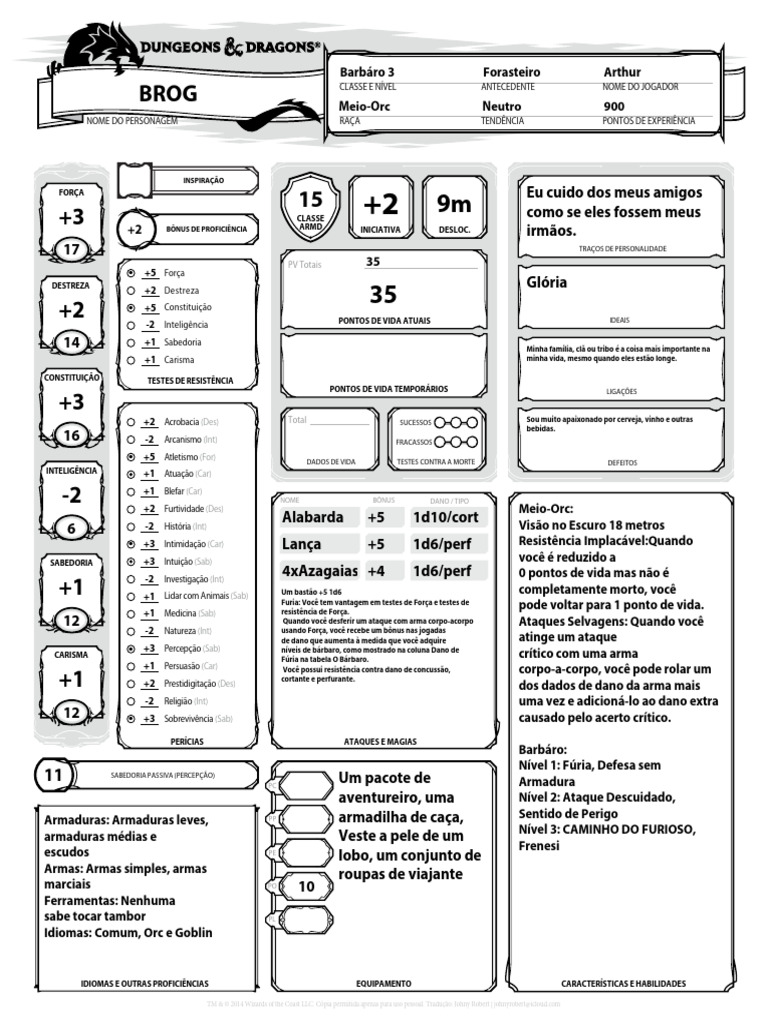 Ficha Barbaro Orc | PDF