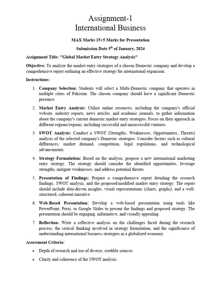 IB Assignment Tue 12-3 | PDF | Swot Analysis | Critical Thinking