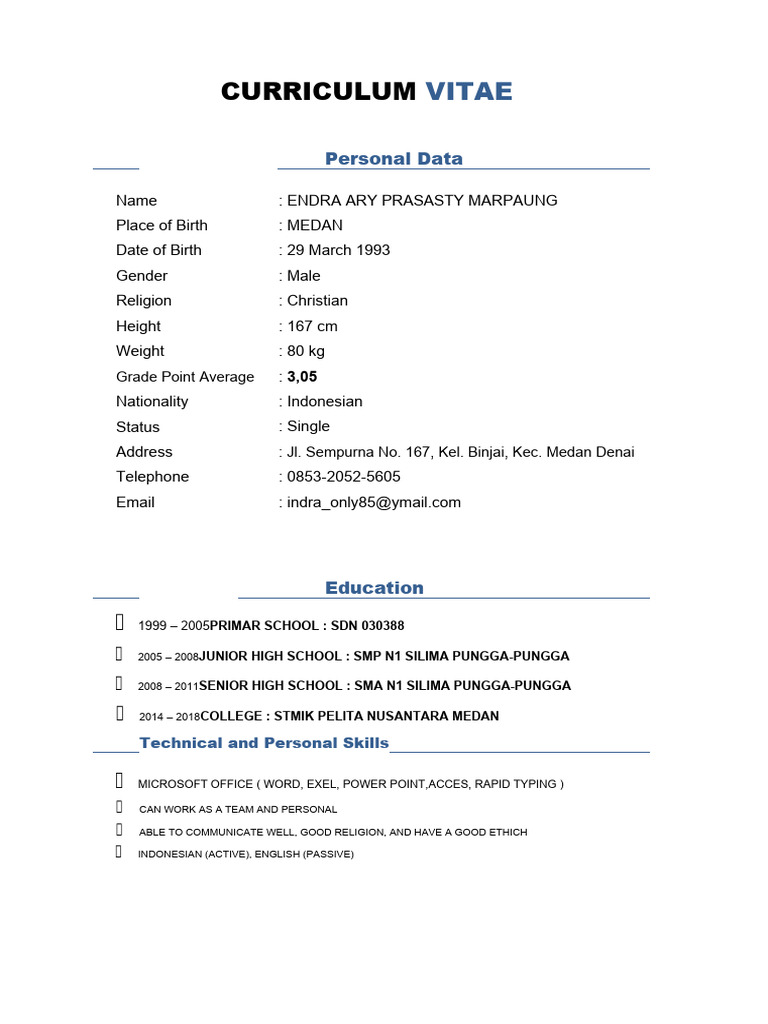 Lamaran Kerja Endra | PDF