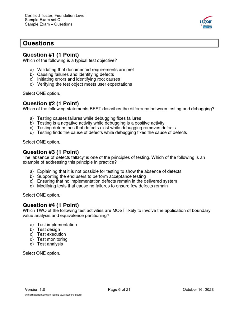 ISTQB CTFL v4.0 Sample-Exam-C-Questions v1.0 Organized | PDF