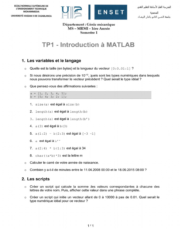 TP1 - Introduction-à-Matlab | PDF