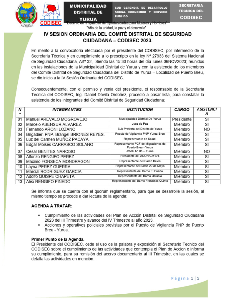 IV Sesión Ordinaria del CODISEC 2023 | PDF | Policía | Gobierno