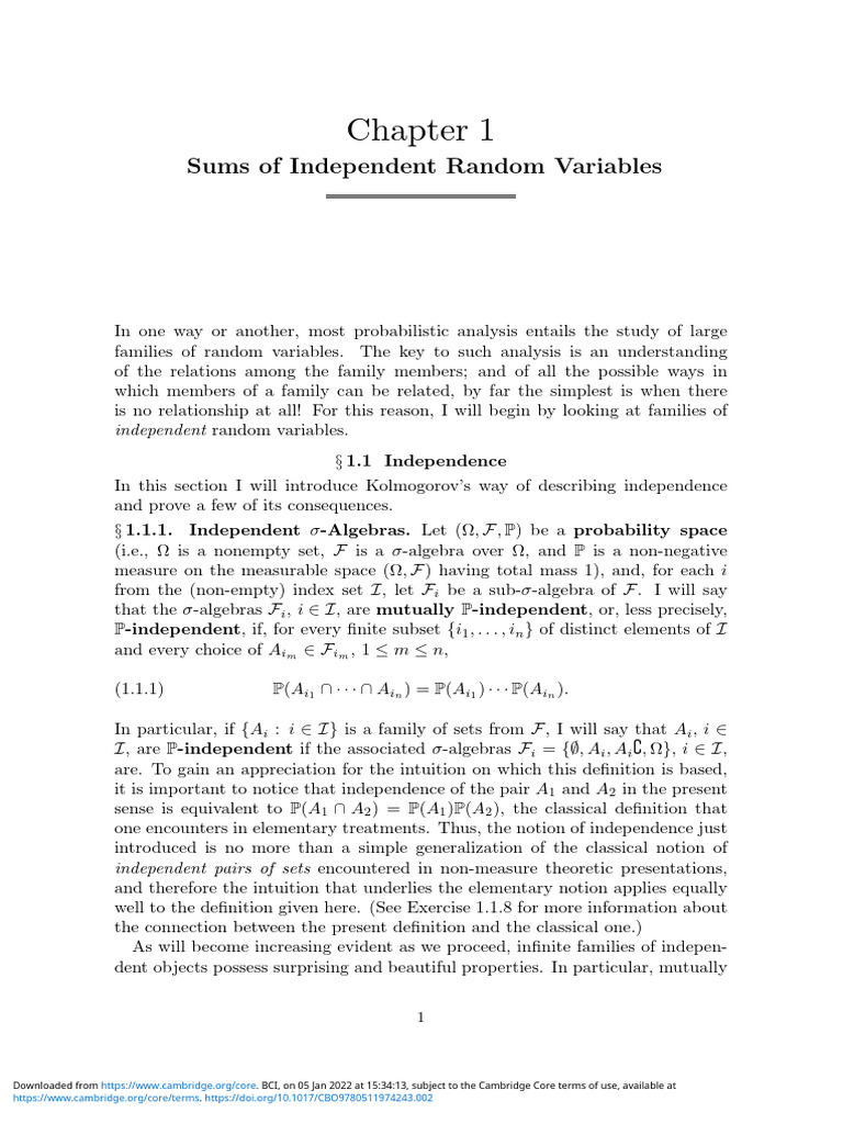 05.0 PP 1 58 Sums of Independent Random Variables | PDF | Random Variable | Mathematical Objects