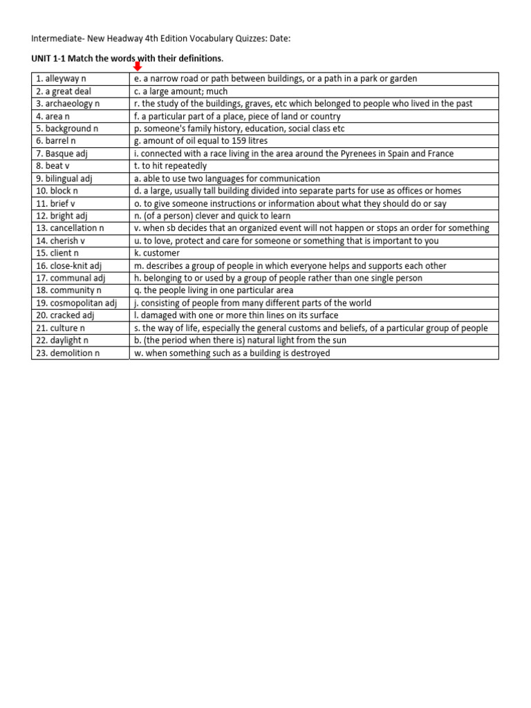 B1+ Vocabulary Quizzes 1-1 Answer | PDF