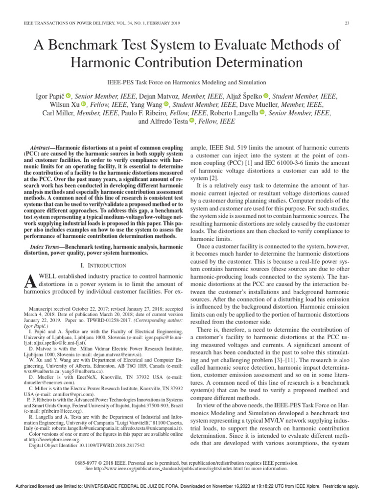 A Benchmark Test System To Evaluate Methods of Harmonic Contribution ...