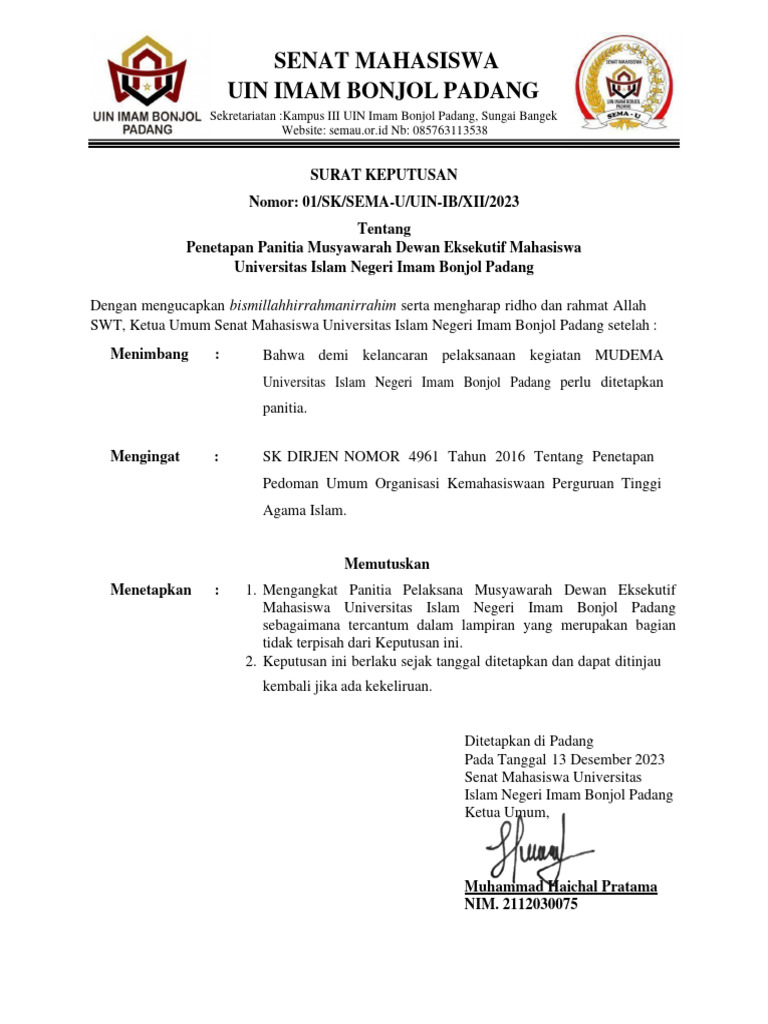 Surat Keputusan Panitia | PDF
