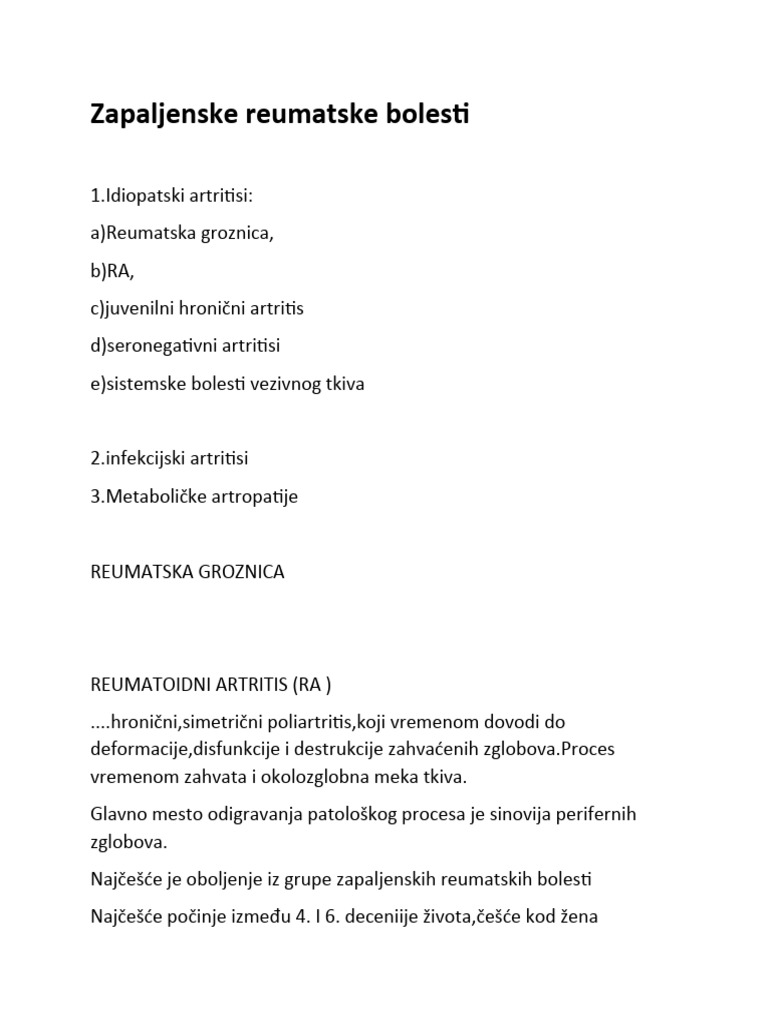 Zapaljenske Reumatske Bolesti | PDF