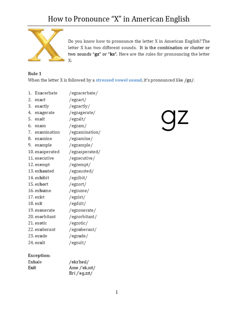 American English 'X' Pronunciation Guide | PDF | English Language ...