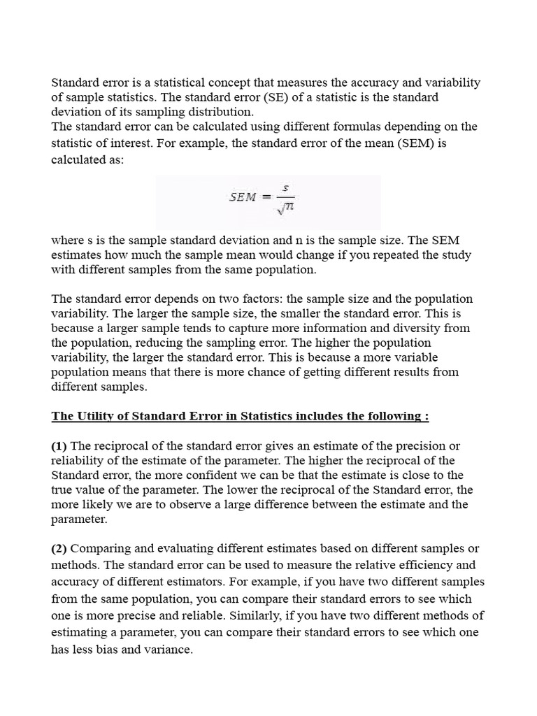 Standard Error In Statistics Pdf Standard Error Estimator