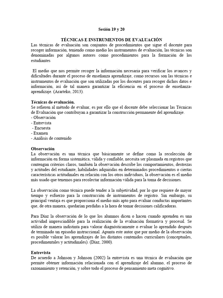 Sesión 19 y 20-Técnicas e Instrumentos de Evaluación | PDF | Evaluación | Metodología de encuesta