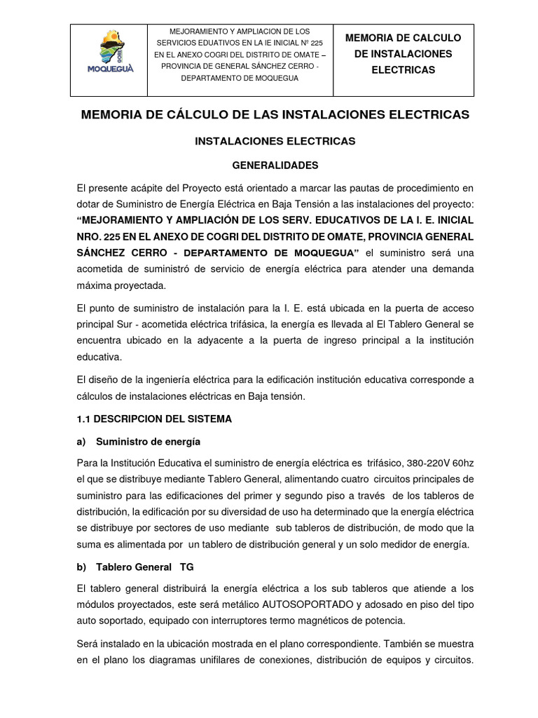 MEMORIA DE CALCULO ELECTRICAS | PDF | Corriente eléctrica | Cantidades fisicas