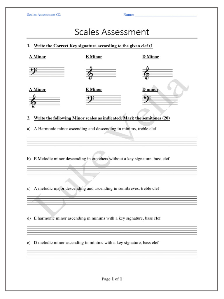 Minor Scales Assessment G2 | PDF