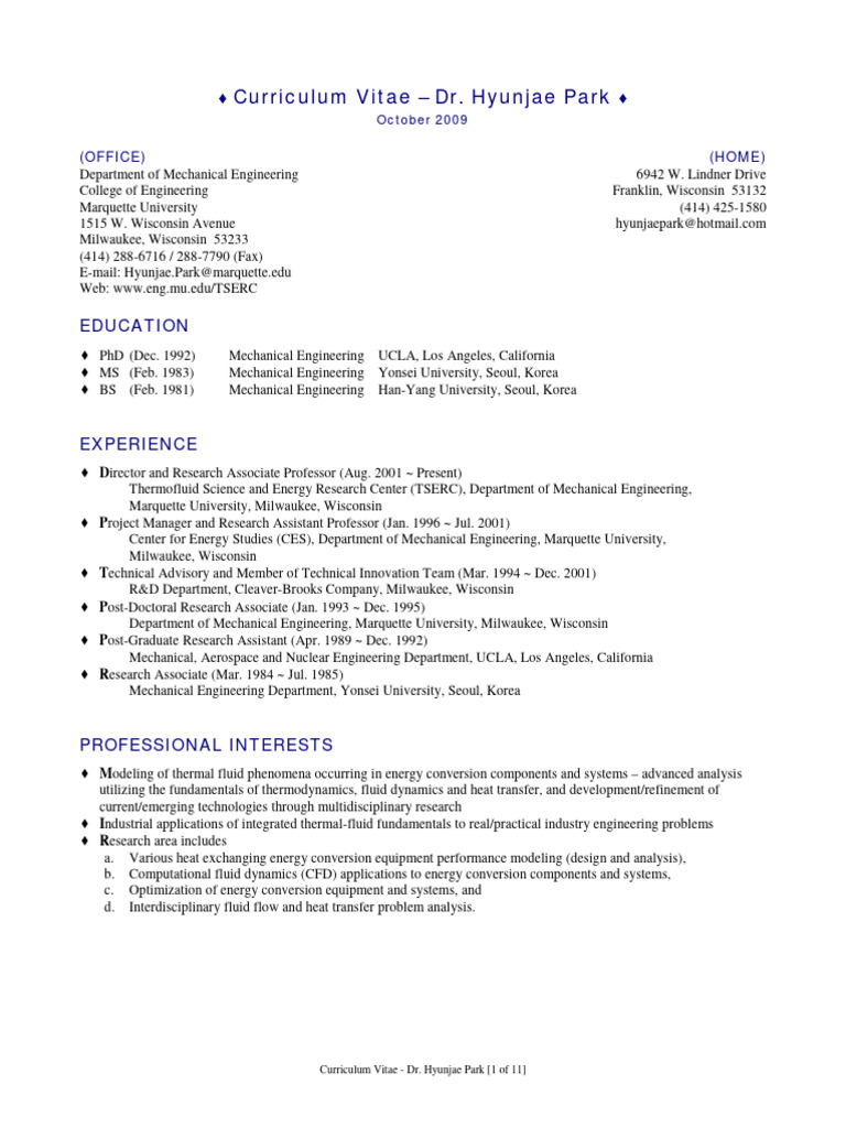 Hyunjae Park CV | PDF | Heat Exchanger | Heat Transfer