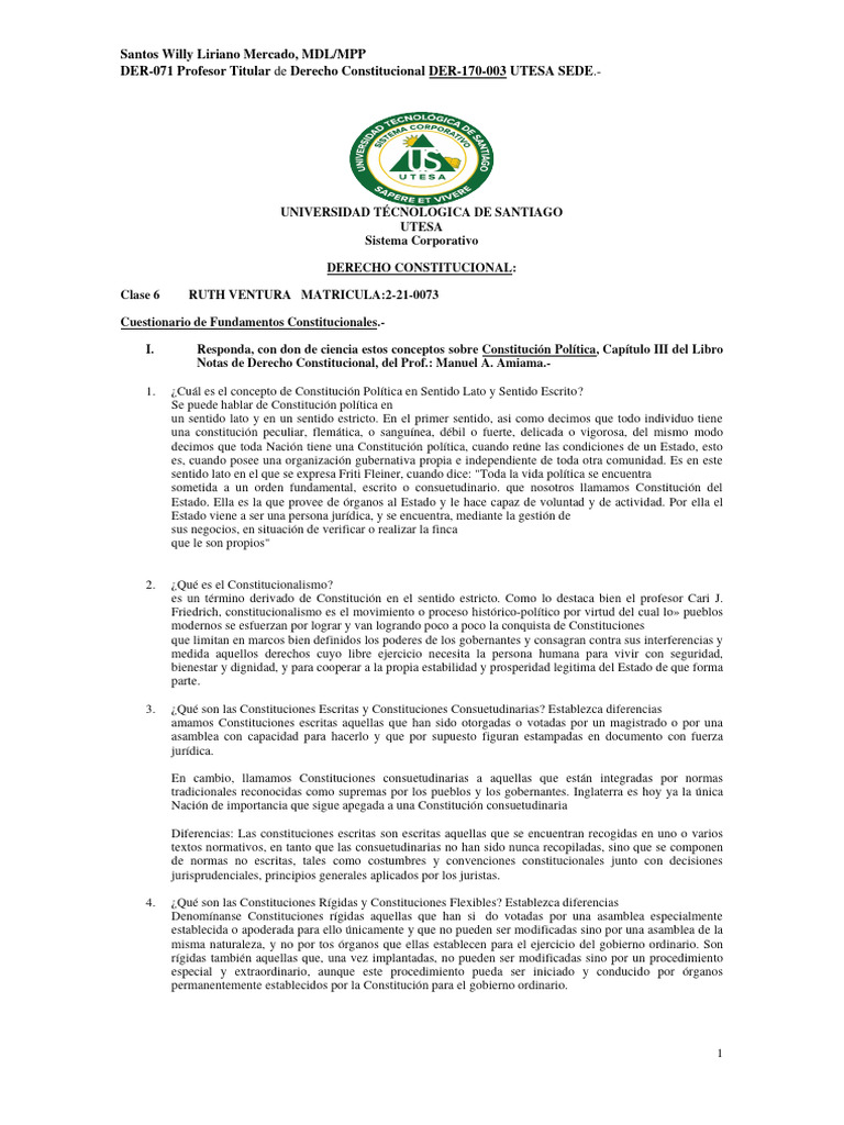 Clase 11. - Cuestionario Constitucional Combinado. | PDF