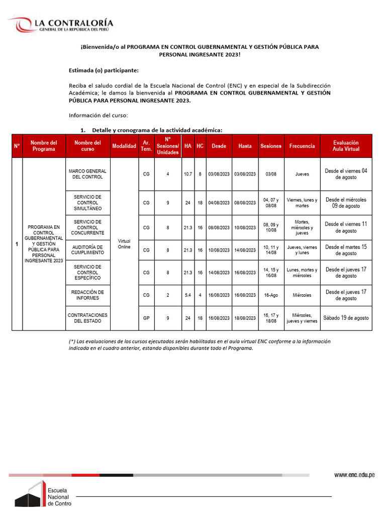 Programa en Control Gubernamental y Gestión Pública para Personal ...
