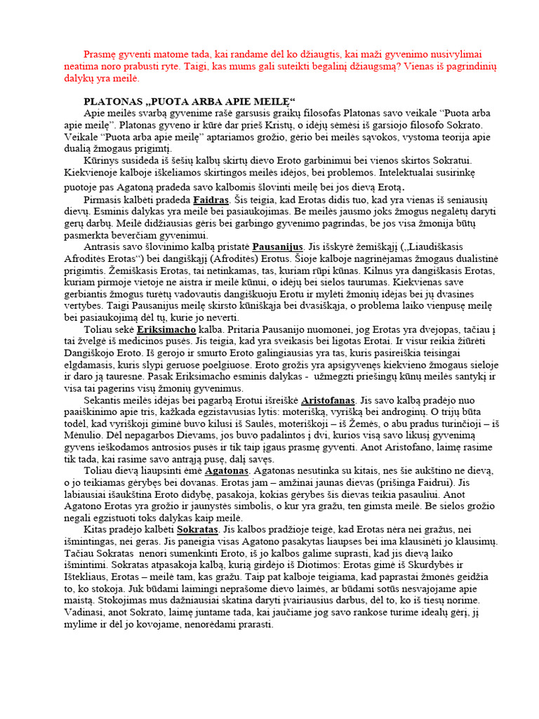 Platonas ,,puota Arba Apie Meilę" | PDF