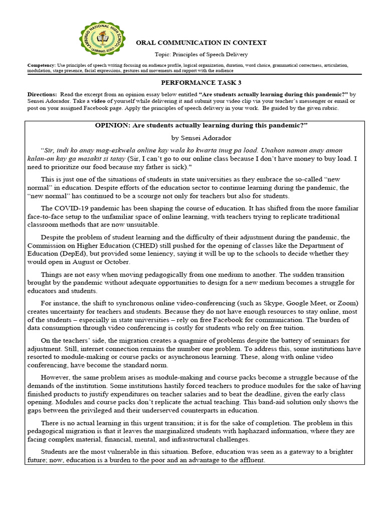Pefrmance Task 3 2nd Grading | PDF | Educational Technology | Nonverbal ...