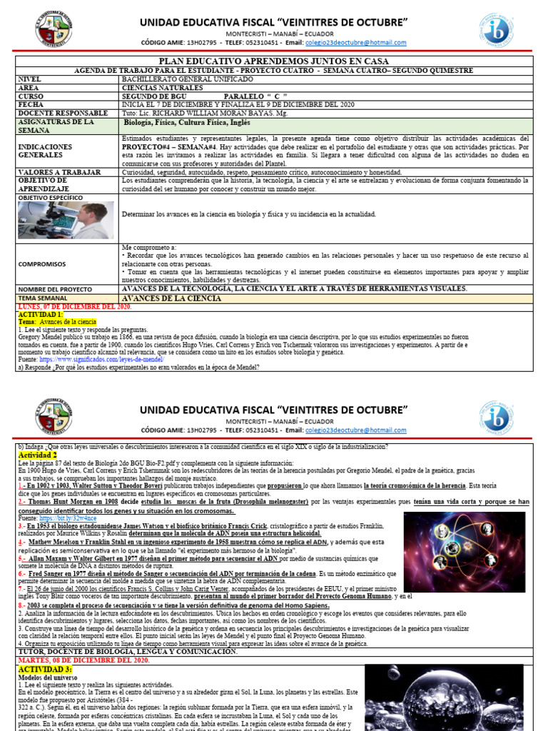 Agenda Proyecto 4 - Semana 4 | PDF | Adn | Secuencia ADN