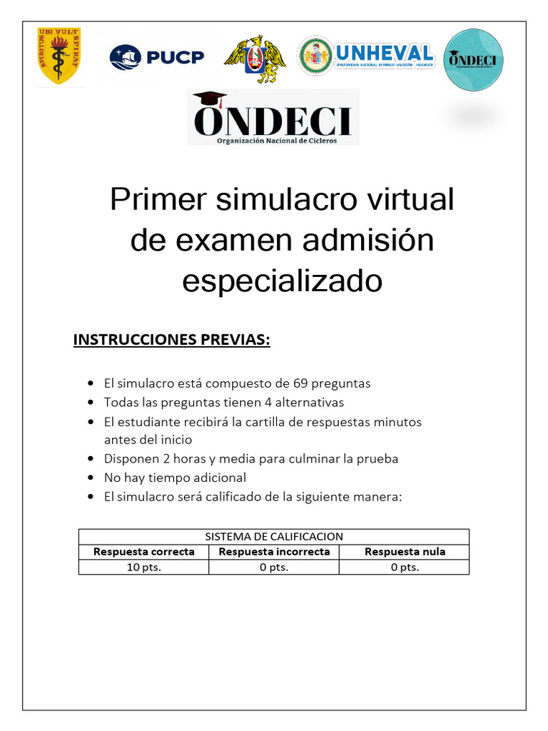Simulacro Virtual de Admisión | PDF