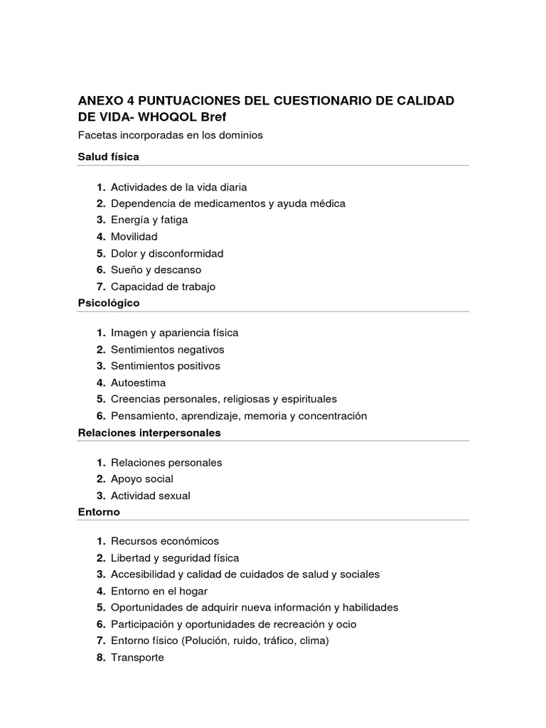 Como Obtener La Puntuación WHOQOL BREF | PDF Como Obtener La Puntuación WHOQOL BREF | PDF