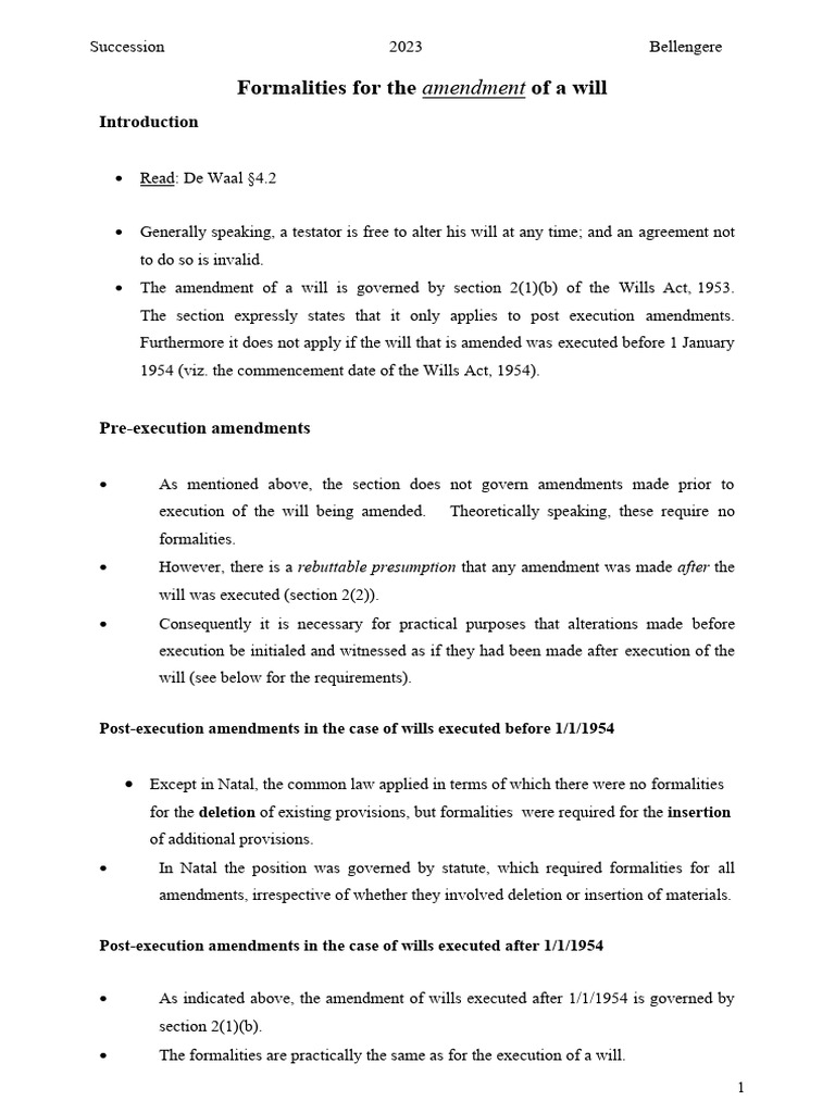 Formalities For The Valid Amendment of A Will | PDF