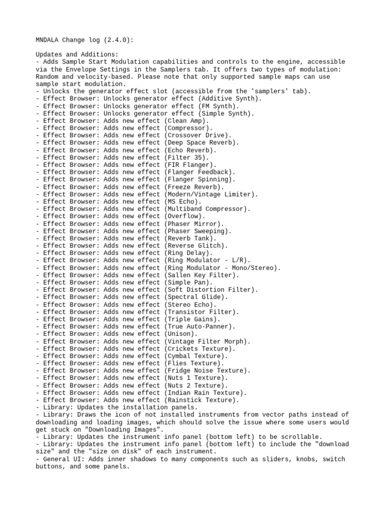 MNDALA-2 4 0-Change Log | PDF | Synthesizer | Computer Engineering