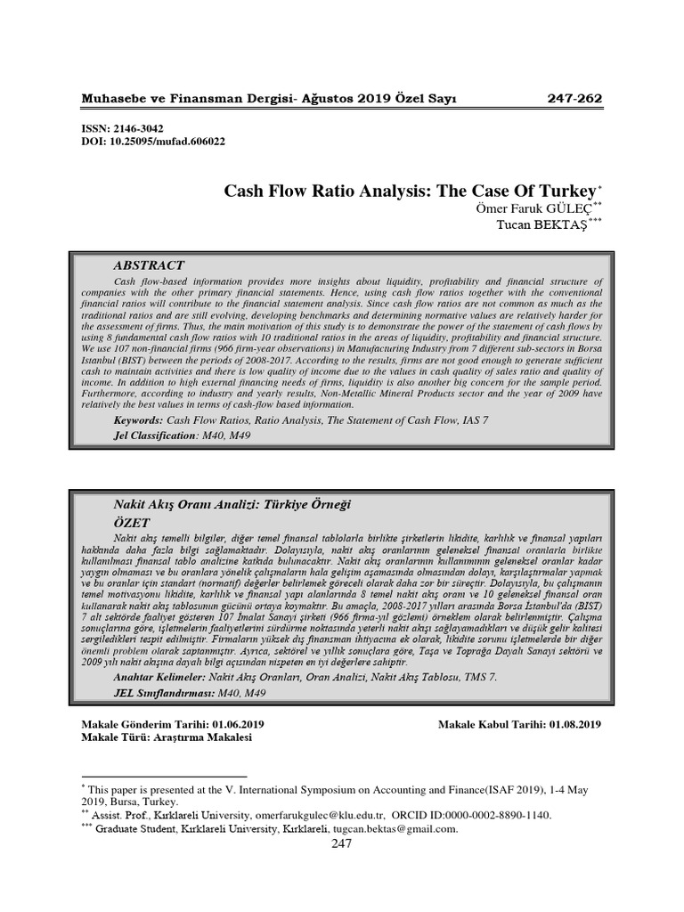 Cash Flow Ratio Analysis The Case of Turkey | PDF