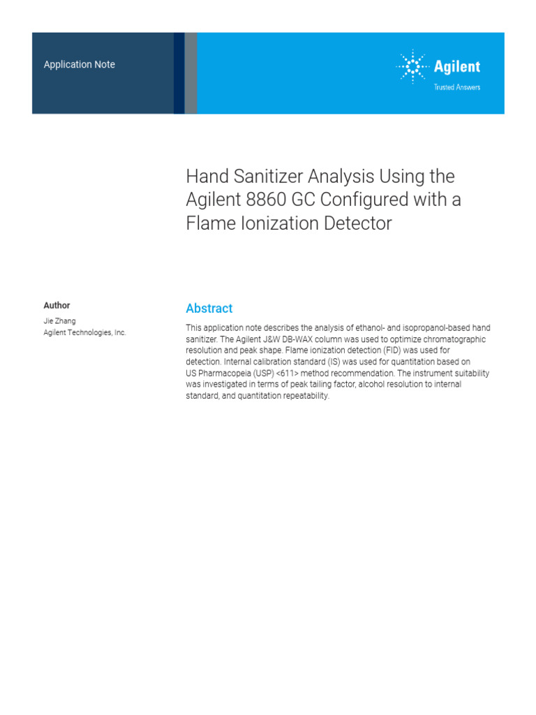 Application Hand Sanitizer Analysis 8860 Fid 5994 2089en Agilent | PDF