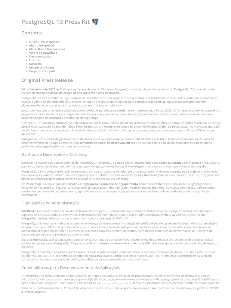 PostgreSQL 13 Press Kit - 2020 | PDF