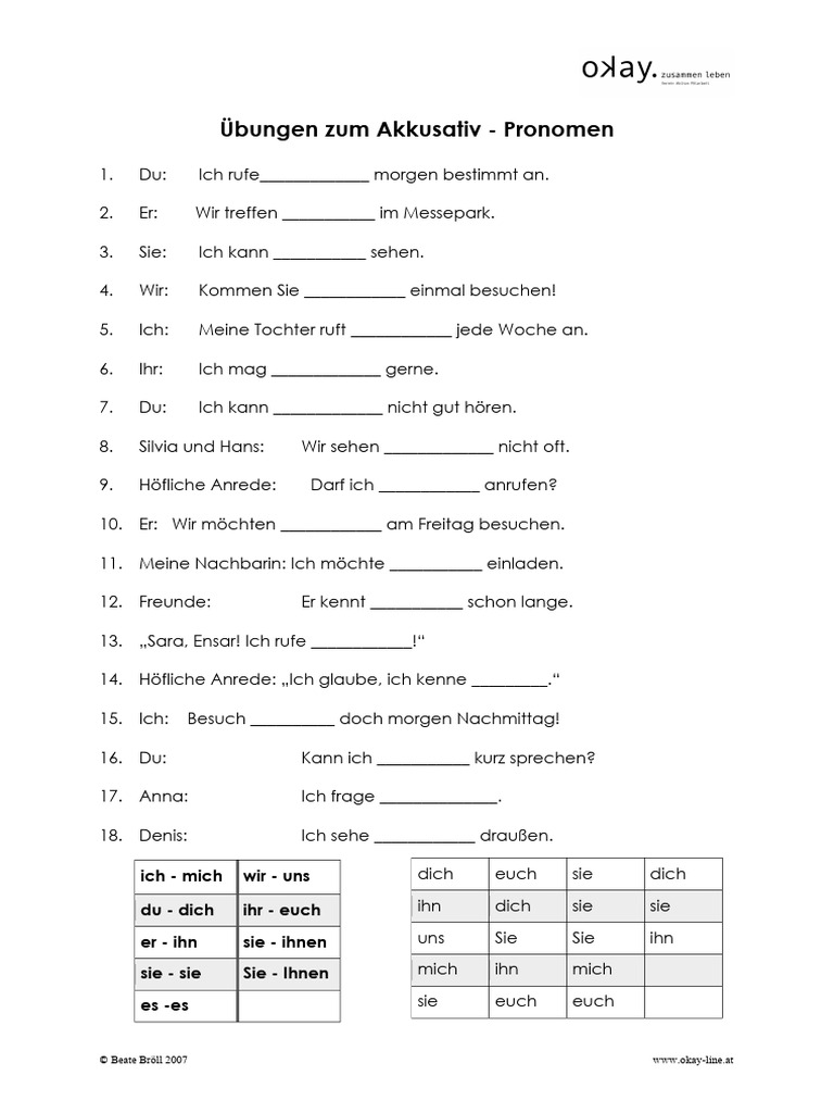 Übungen Zum Akkusativ - Pronomen | PDF