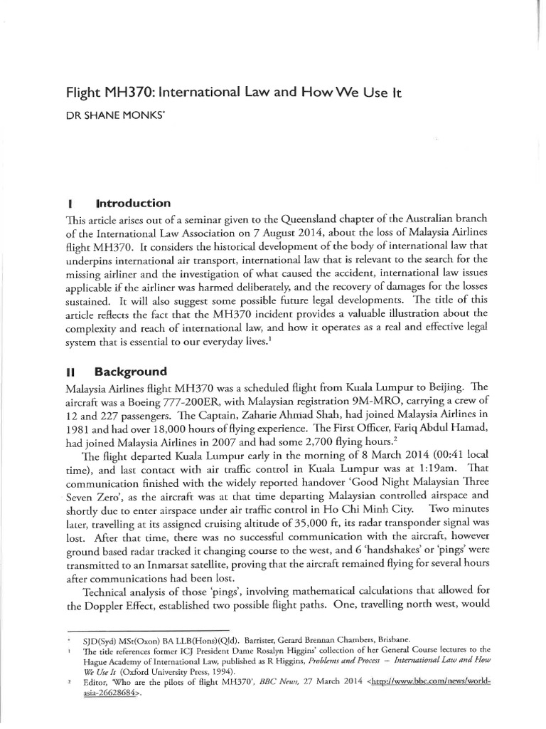 SMO Flight MH370 International Law and How We Use It | PDF
