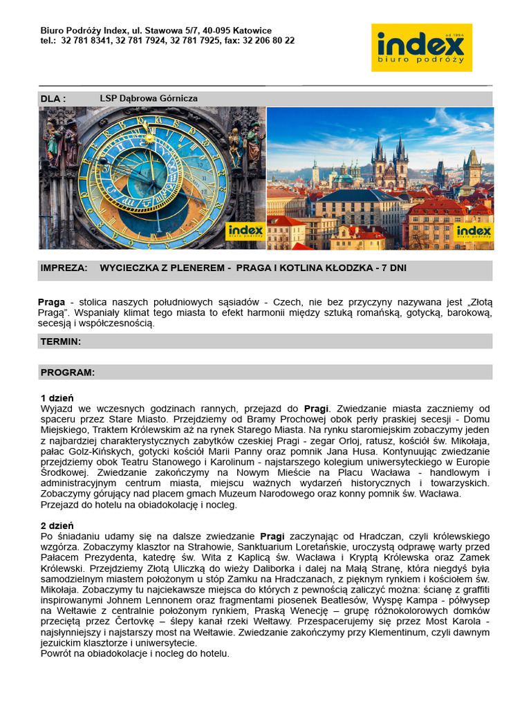23 CZECHY Praga 3 Dni Katalog Szkolny MD Plastyk | PDF