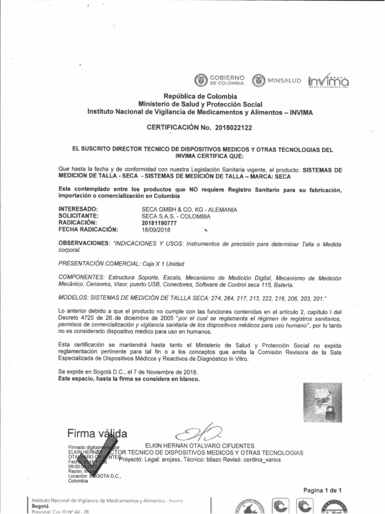 Registro Invima Tallimetro Seca 217 213 206 201 | PDF