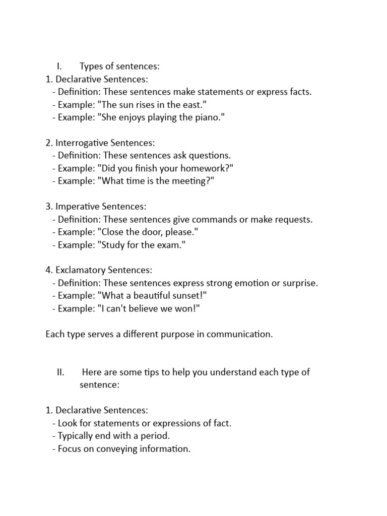 Types of Sentences | PDF | Question | Sentence (Linguistics)