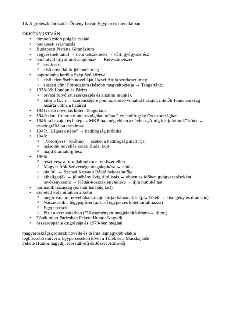A Groteszk Ábrázolásmód Örkény István Egyperces Novelláiban | PDF