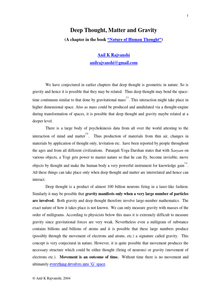 Deep Thought, Matter and Gravity | PDF