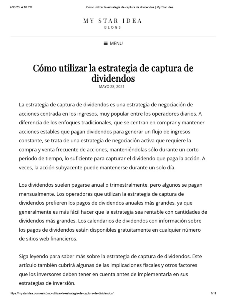 Cómo Utilizar La Estrategia de Captura de Dividendos - My Star Idea | PDF | Compartir (Finanzas ...