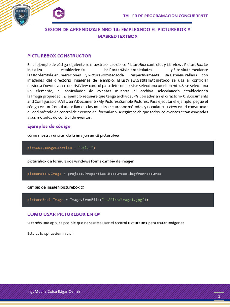 Uso de PictureBox y MaskedTextBox en C# | PDF | Archivo de computadora ...