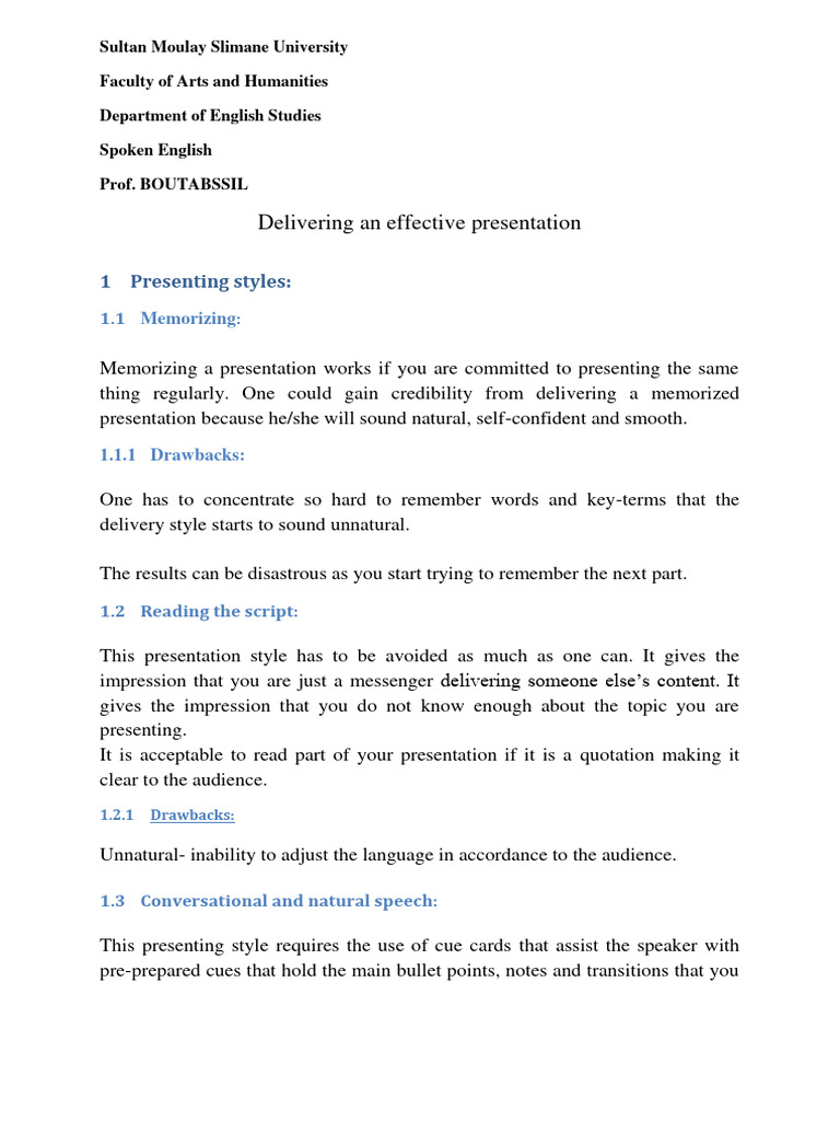 Delivering An Effective Presentation | PDF | Body Language | Communication