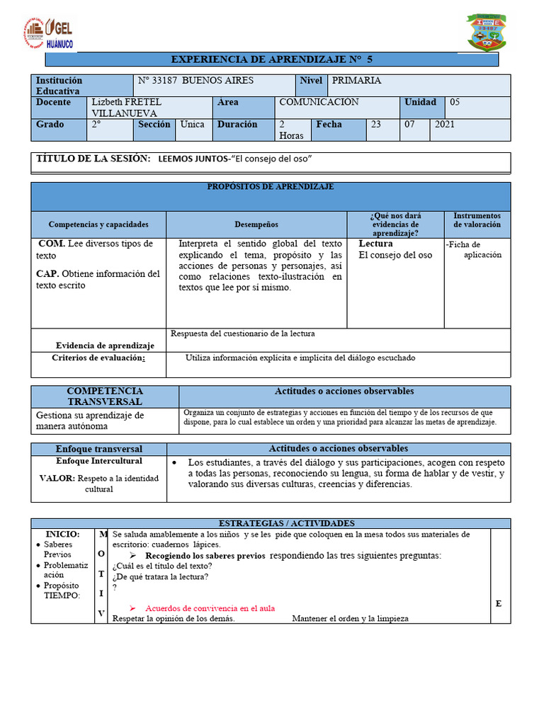 SESIONES DE APRENDIZAJE COMU | PDF | Aprendizaje | Evaluación