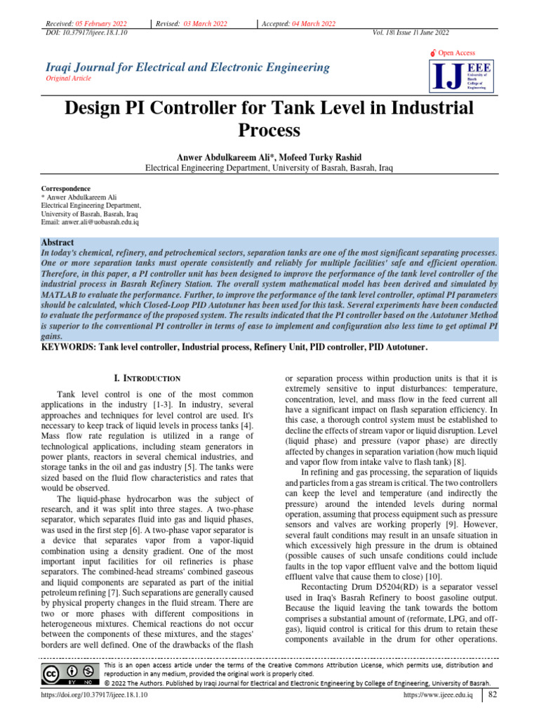 PI Controller Design for Tank Level | PDF | Control Theory | Physical ...