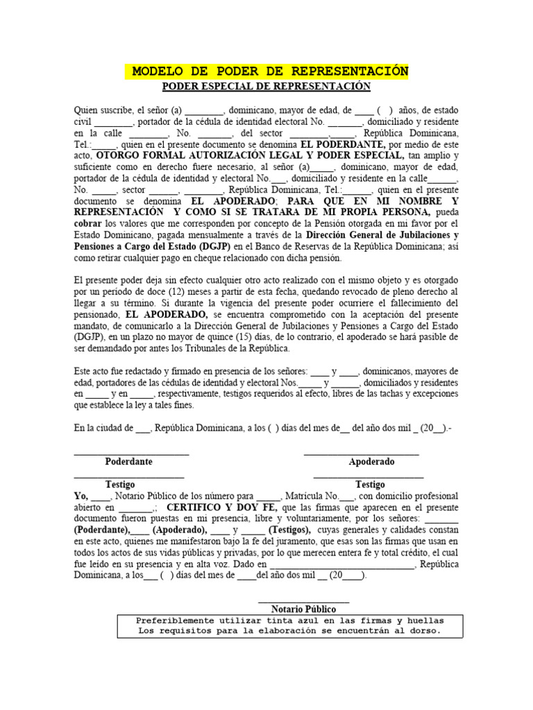 Modelo de Poder de Representacion | Descargar gratis PDF | República Dominicana | Pensión